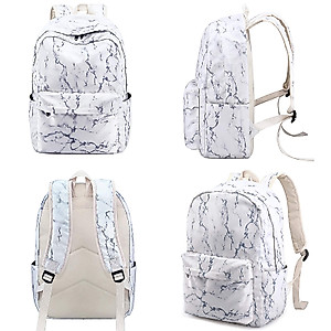 Xinveen Marble School Backpack Laptop Travel Shoulder Bags Water Resistant Casual Bag for College Hiking Camping White