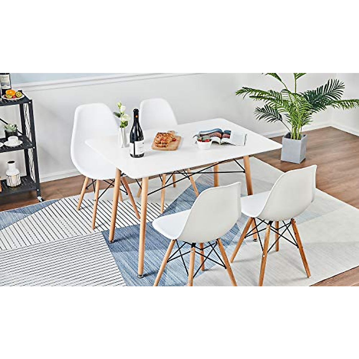 GreenForest Dining Table with Slick Top Wood Legs,Modern Mid Century Kitchen Table with Black Criss-Cross Metal Bars for Dining Room,Living Room,Small Spaces,44 x 30 Inch,White