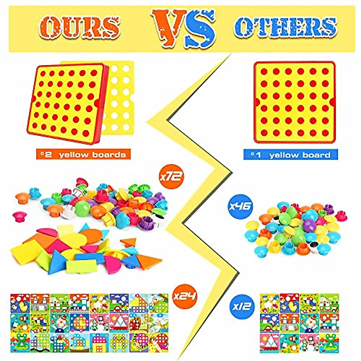 Gxi Button Art Toys Crafts for Toddler Activities Game Peg Board Preschool Toys Mosaic Pegboard for Kids Age 2 3 4 5 6 Girls Boys Gift