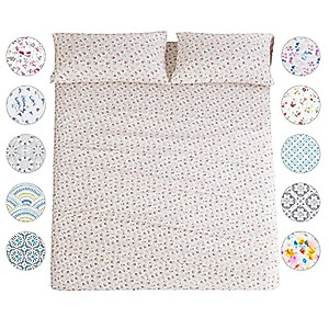 Queen Bed Sheet Set 4PC Printed Cute Red Flower Sheet Pattern Cooling Brushed Microfiber 17" Deep Pocket Floral Sheets Set Luxury, Soft, Breathable, Hypoallergenic, Wrinkle Free Double Bedding