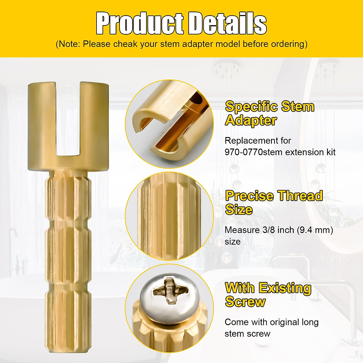 Stem Adapter Replacement for 970-0770 Plumbing Shower Handle Stem Extension Tub and Faucet Accessories Valve Extender Trim Repair Kit