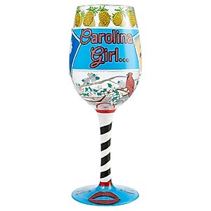Enesco Designs by Lolita Carolina Girl Hand-Painted Artisan Wine Glass, 15 Ounce, Multicolor