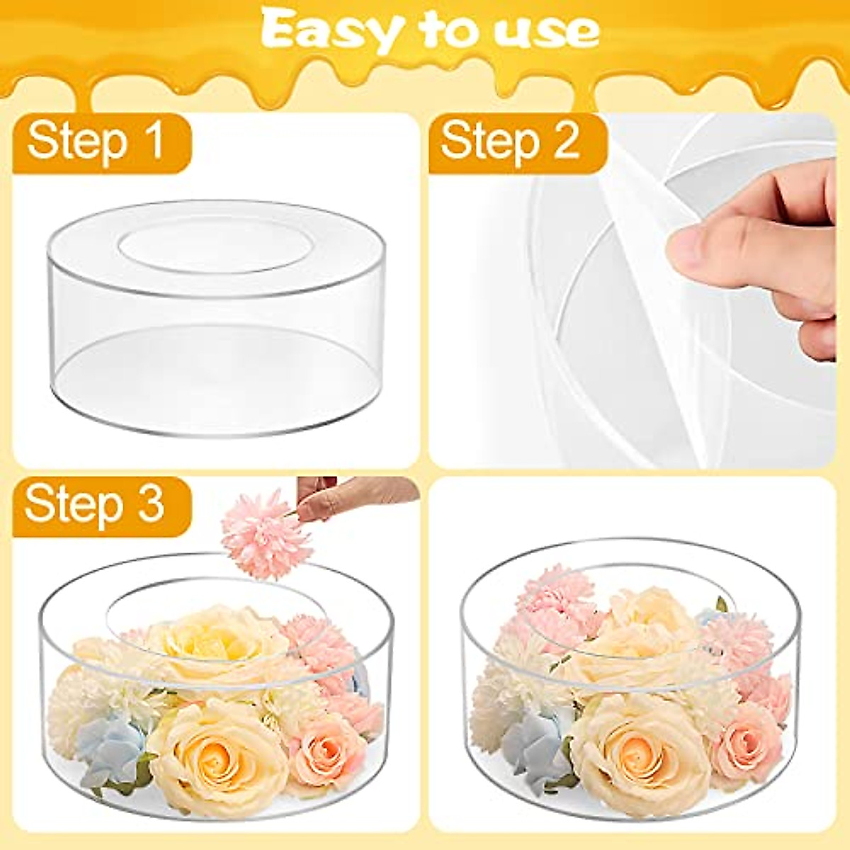 2 Pcs Clear Acrylic Cake Stand Fillable Cake Stand Cake Riser Cake Tier Cake Display Round Cake Stand Wedding Cake Stand Cylinder Stand for Party Birthday(10 inch,6 inch,with Lights)