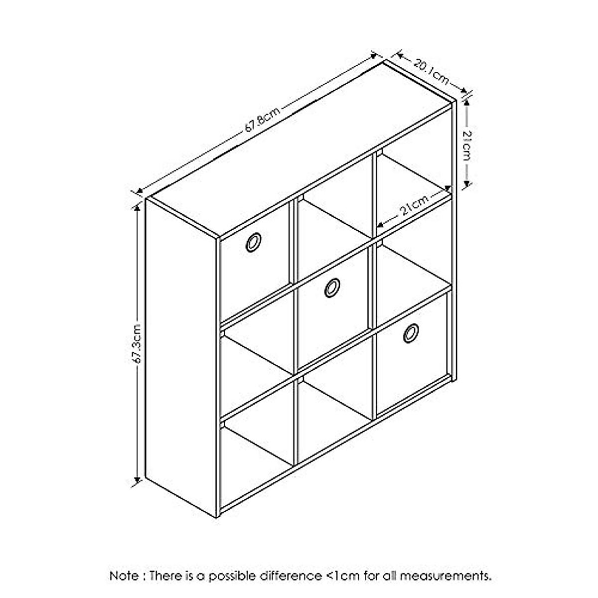 Furinno 13207GY/BK Simplistic 9-Cube Organizer with Bins, French Oak Grey/Black