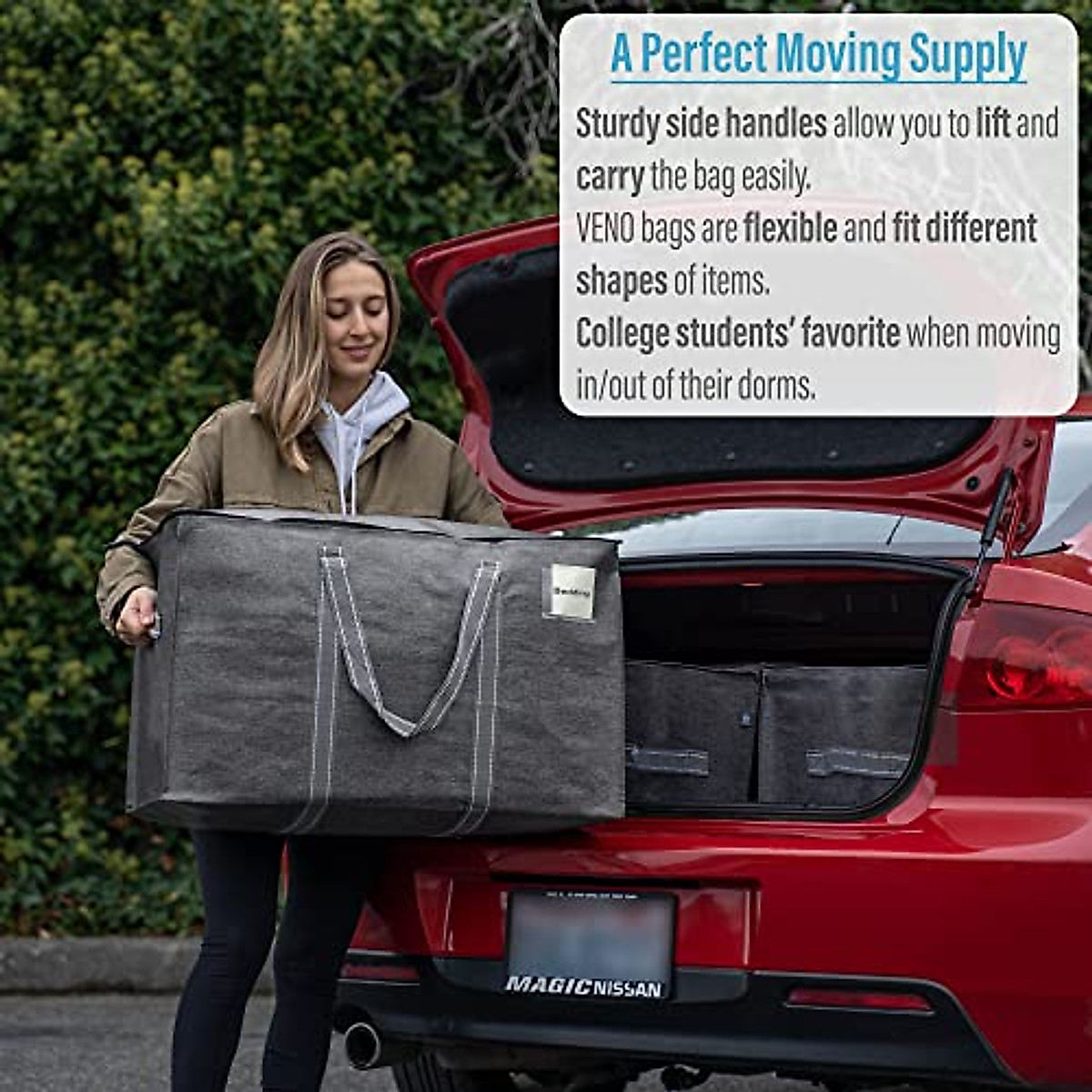 VENO 8 Pack Extra Large Moving Storage Bags with Zippers, Foldable Heavy-Duty Tote for Space Saving, Alternative to Moving Boxes, Packing Supplies, Plastic Storage Bins (Dark Gray - Set of 8)