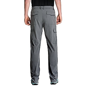 clothin Men's Elastic-Waist Travel Pant Stretchy Lightweight Pant Multi-Pockets Quick Dry Breathable(Grey L-32)
