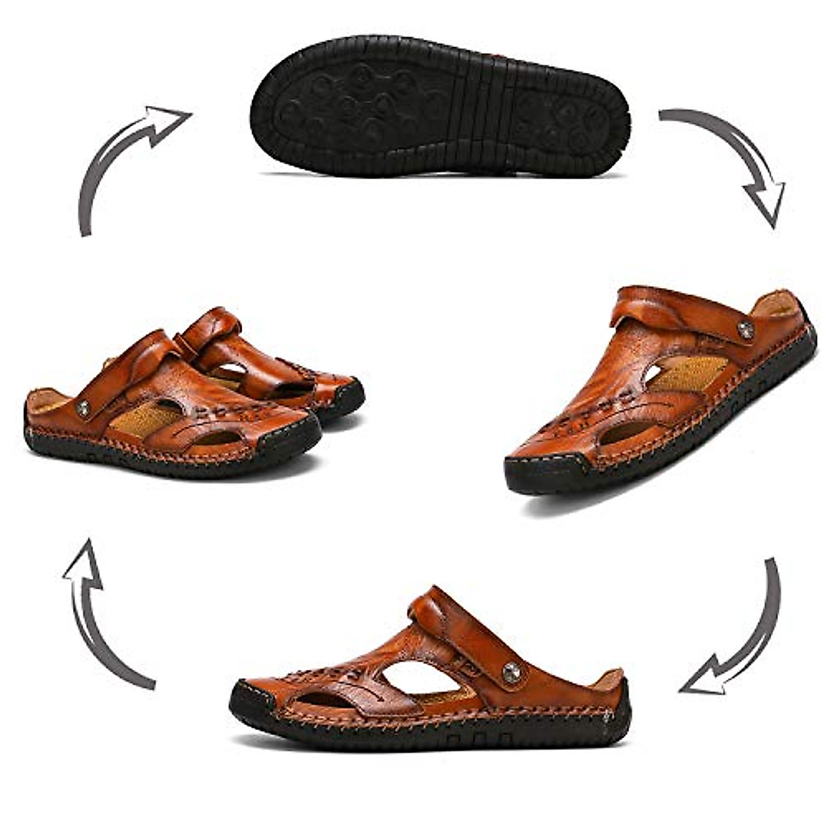 MIXSNOW Mens Leather Sandals Summer Casual Water Shoes Walking Outdoor Beach Travel Slippers （Yellow Brown 42）