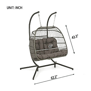 WYKDD 2-Person Hanging Swing Chair with Stand, Hanging Egg Chair, Wicker Rattan Hanging Chair with Cushion for Indoor Outdoor Garden