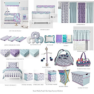 Bacati - Paisley Floral 100 Percent Cotton Percale Crib/Toddler Bed Ruffle/Skirt (Aqua/Lilac/Purple 3 Tier Layer)