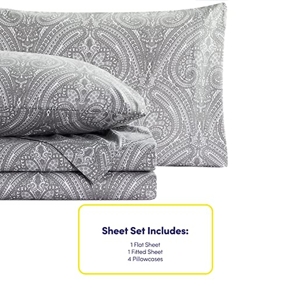 Queen Sheets Paisley Grey - 6 Piece 1500 Supreme Collection Fine Brushed Microfiber Deep Pocket Queen Sheet Set Bedding - 2 Extra Pillow Cases, Great Value, Queen, Paisley Gray