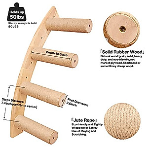 ESPETS Pack of 2 Large Cat Wall Stairs with Jute Rope Scratching Post Steps 6 in 1- Cat Wall Climbing Steps Walkways, Wall Mounted Floating Cat Shelves and Perches, Modern Cat Wall Furniture Indoor