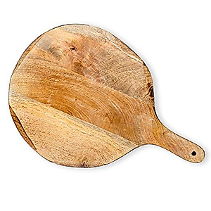GoCraft Round Wooden Cutting Board | Mango Wood Pizza Peel | Chopping, Prep, Serve Board | Charcuterie Platter - 16" x 11"