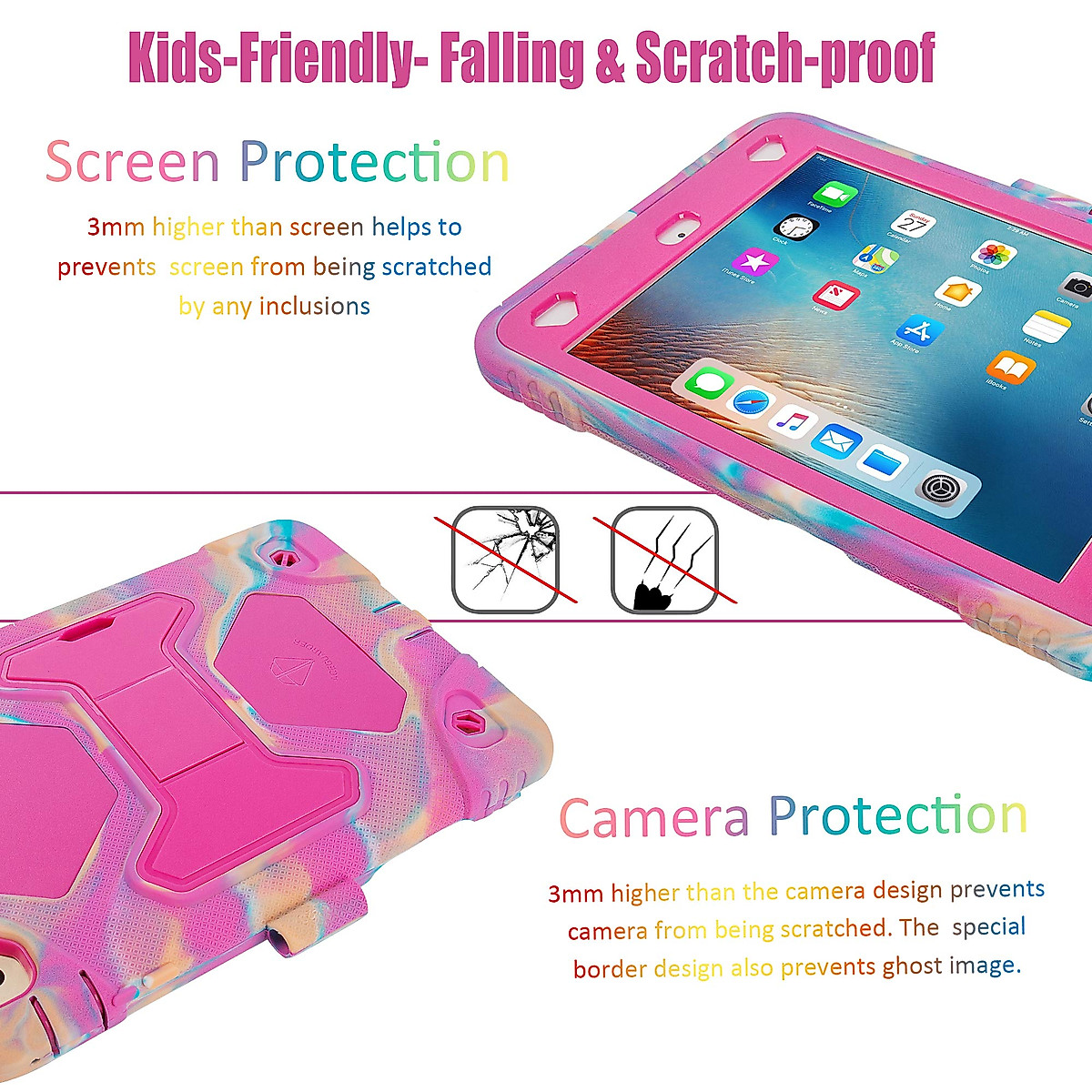ACEGUARDER Shockproof Kid case for iPad Mini Case, iPad Mini 2, iPad Mini 3, iPad 7.9 inch Case, Shockproof Protective, with Pencil Holder & Multi-Angle Adjustable Bracket (2021 New, Rose Pink)