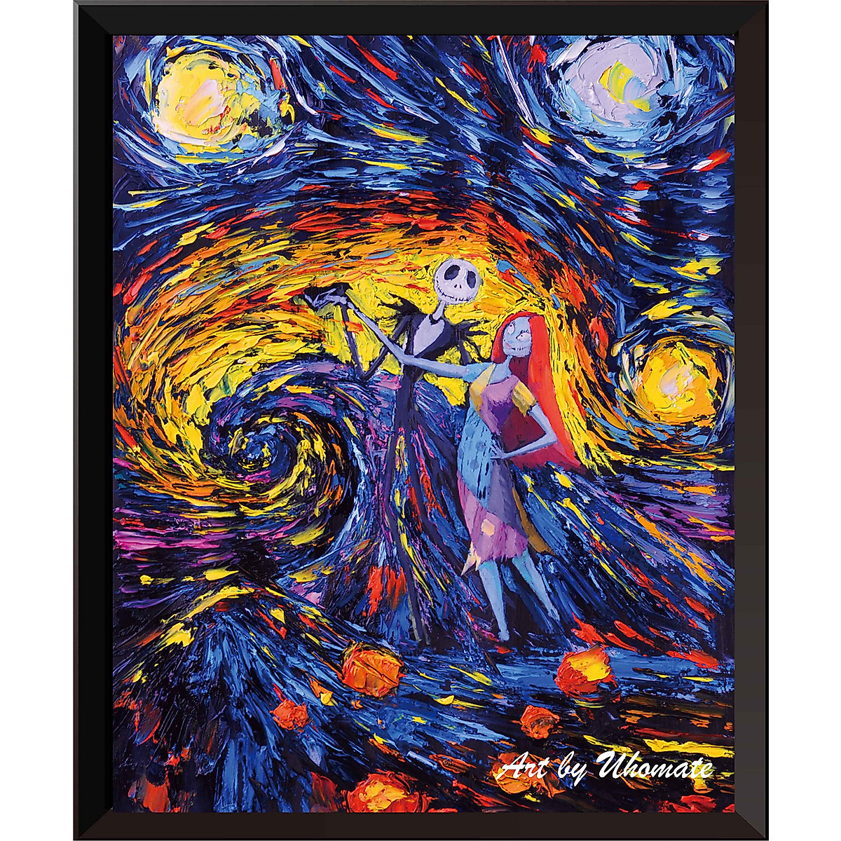 Uhomate 4 pcs Jack Sally Jack and Sally Nightmare Before Christmas Vincent Van Gogh Starry Night Posters Wall Art Wall Decor Bedroom Bathroom Artwork M038 (8X10)