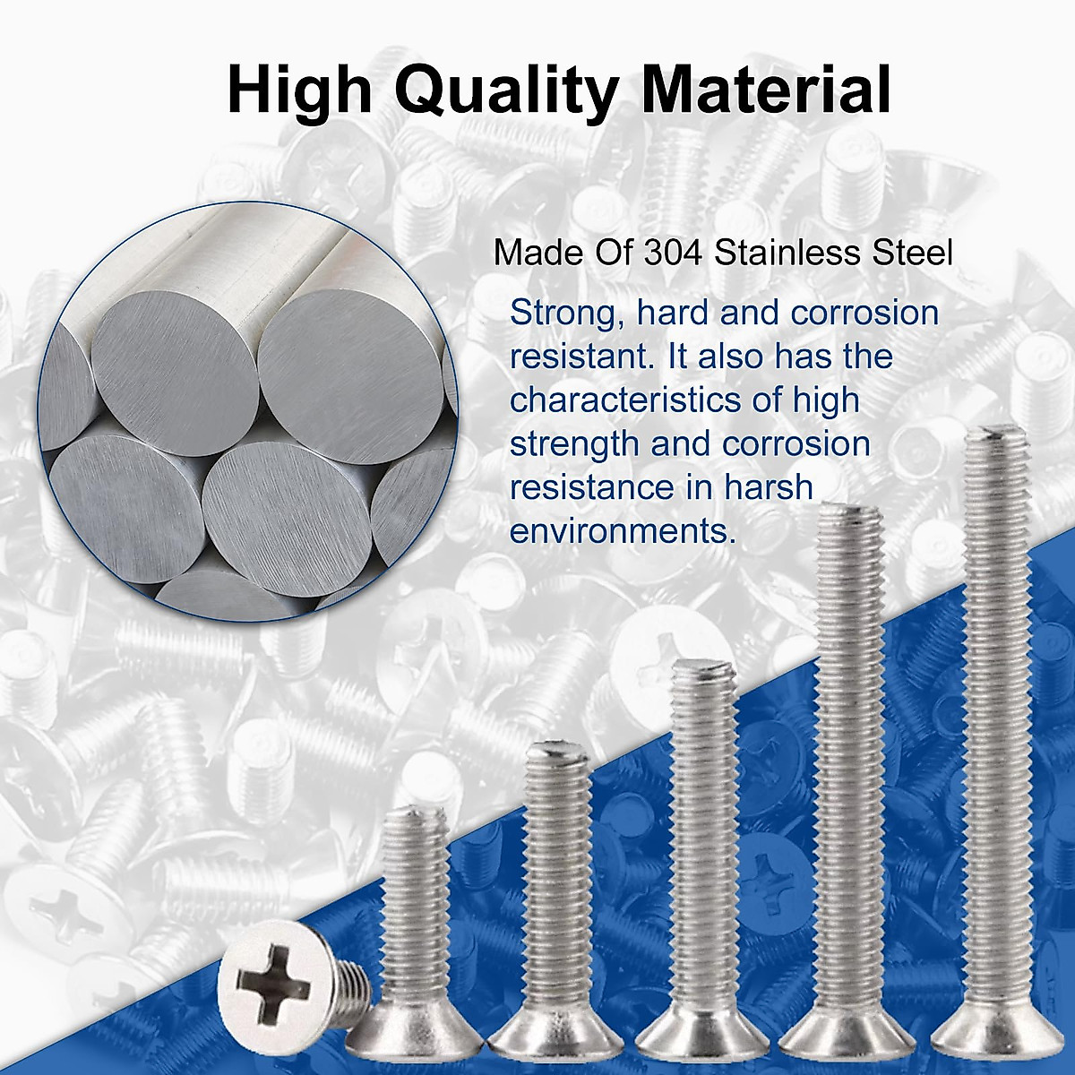 MroMax 100Pcs M3-0.5x16mm Phillips Flat Head Countersunk Machine Screws 304 Stainless Steel Cross Recessed Countersunk Head Bolt Fully Threaded Metric Bolts Fasteners Silver