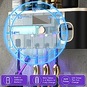 Toothbrush Holders Wall Mounted for Bathrooms, Toothbrush Holder with Automatic Toothpaste Dispenser, Electric Toothbrush Holder with Solar Charging, Toothbrush Organizer with 5 Brush Slots (Black)