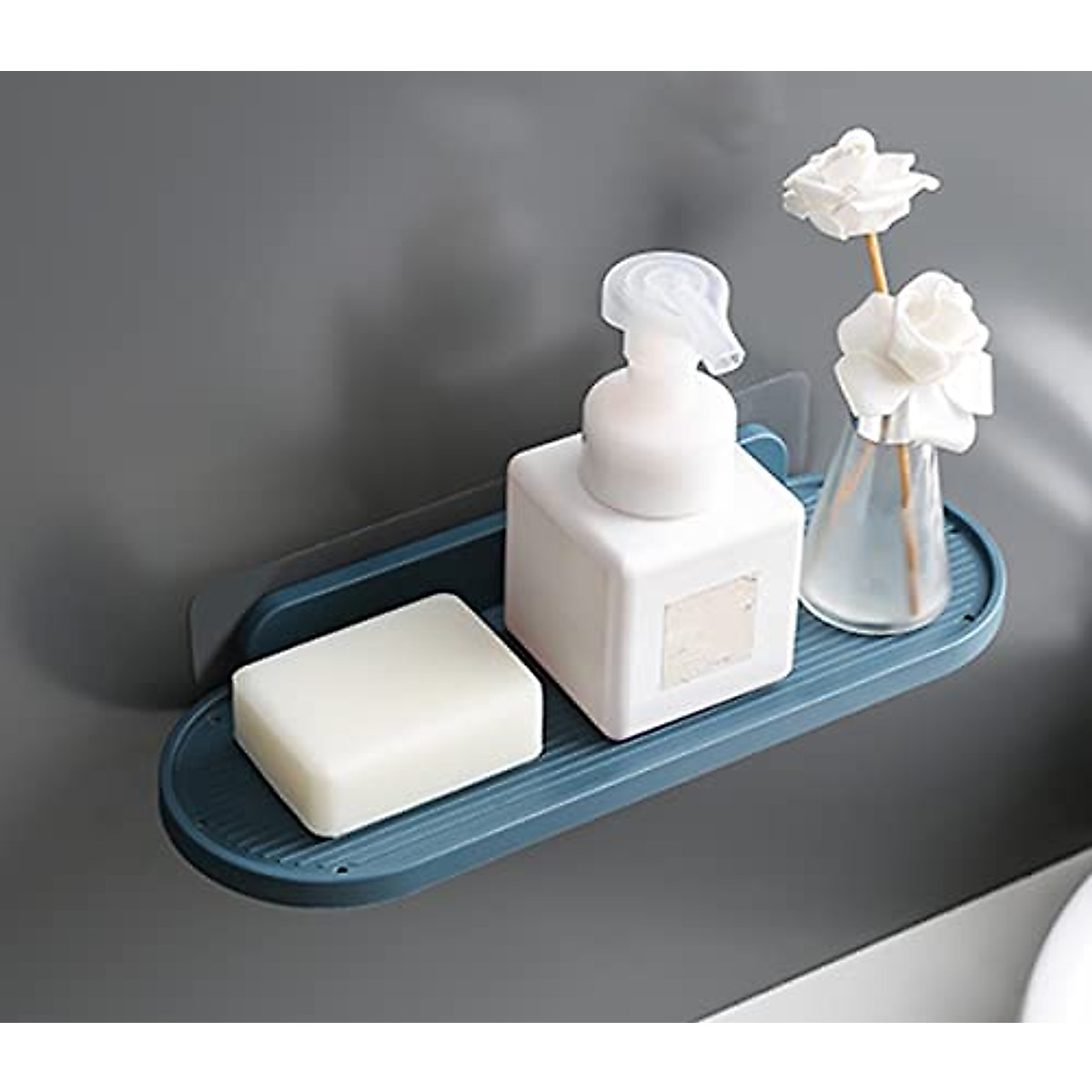 Fineget Floating Shelves Wall Mount Shelf Plastic Adhesive Soap Shower Caddy for Bathroom Kitchen Bedroom Living Room Rustproof No Drilling Storage Organizer 4 Pack