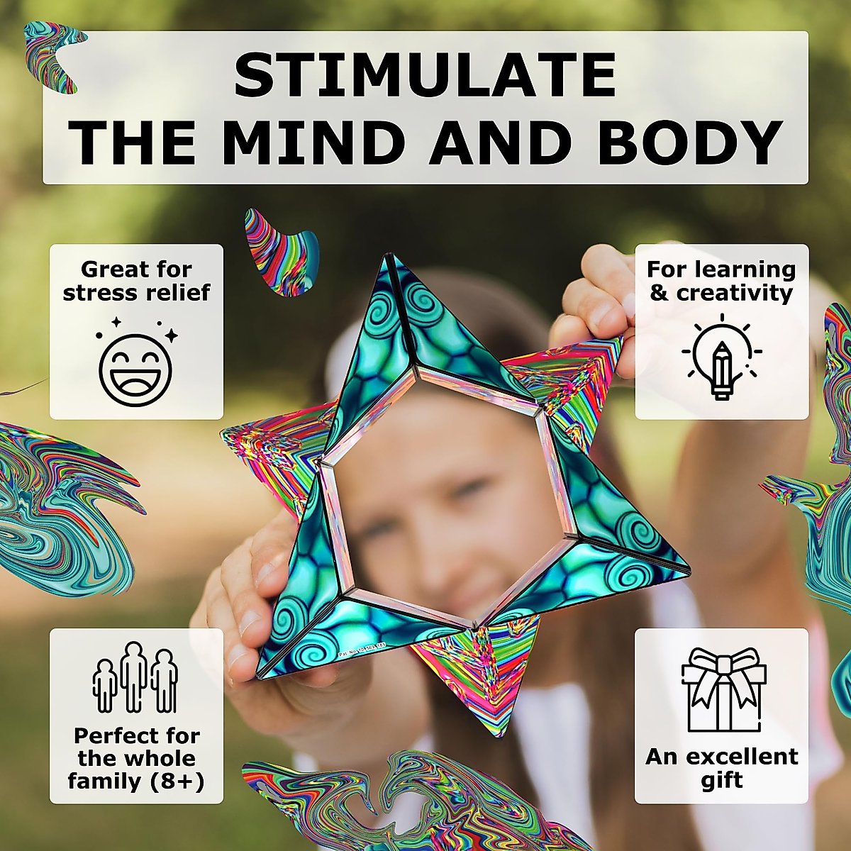 SHASHIBO Shape Shifting Box - STEM Magnetic Fidget Cube That Transforms Into Over 70 Shapes, Download Fun in Motion Toys Mobile App (Water Color)