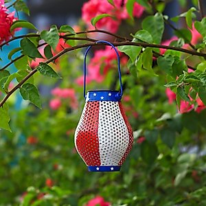 YQLEPIN Outdoor Solar Landscape Lighting Made of Metal - Waterproof Hanging Vintage Rustic Lantern(Red and Blue)