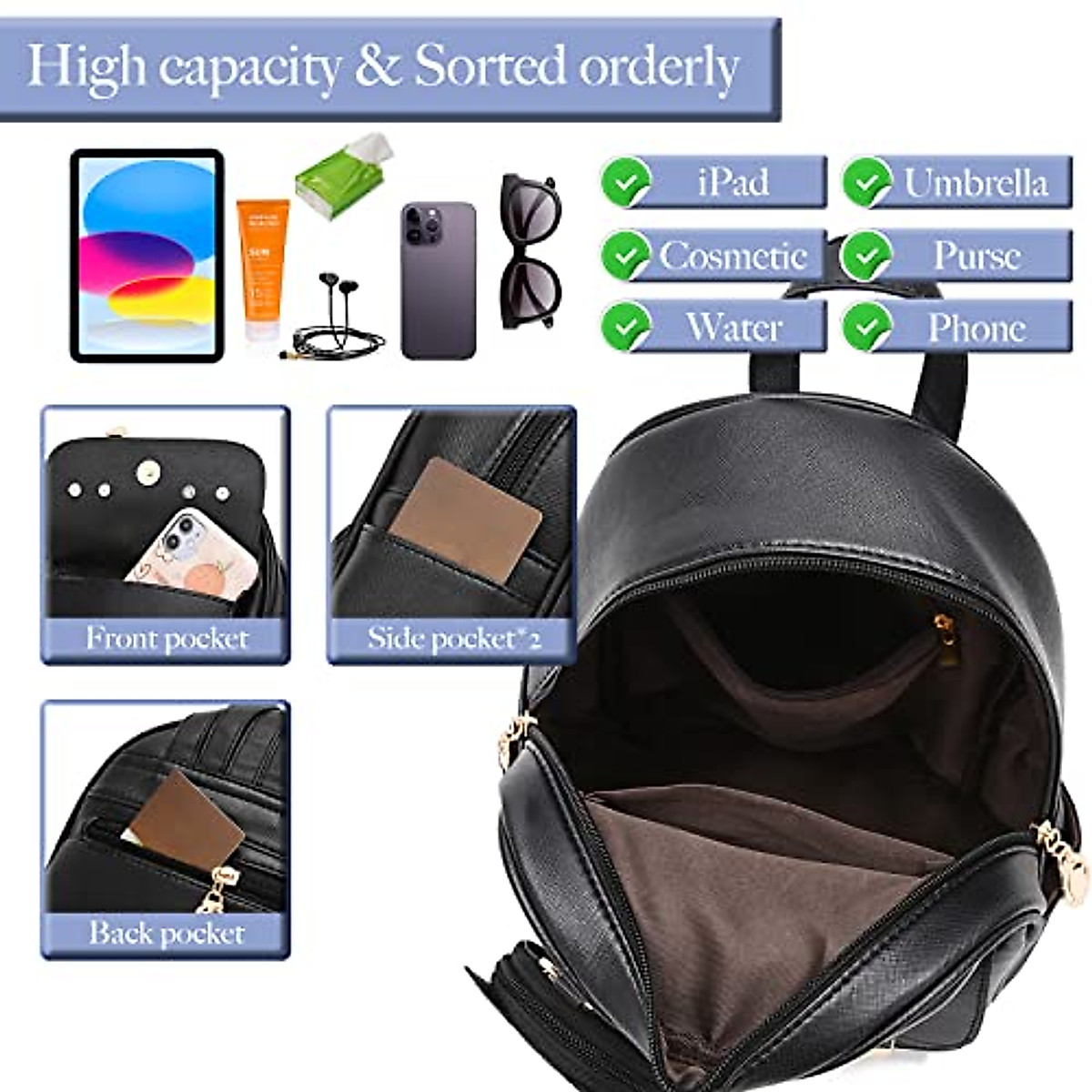 BESYIGA Girls Fashion Backpack 3PCS Mini Backpack Purse for Women Kids Backpack Purse PU Leather Travel Satchel Backpack Shoulder Bag Purple