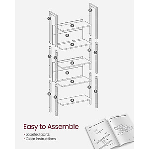 VASAGLE 5-Tier Bookshelf, Book Shelf, Industrial Bookcase, with Steel Frame, for Living Room, Home Office, Bedroom, 9.4 x 24.4 x 65 Inches, Charcoal Gray and Black ULLS025B04