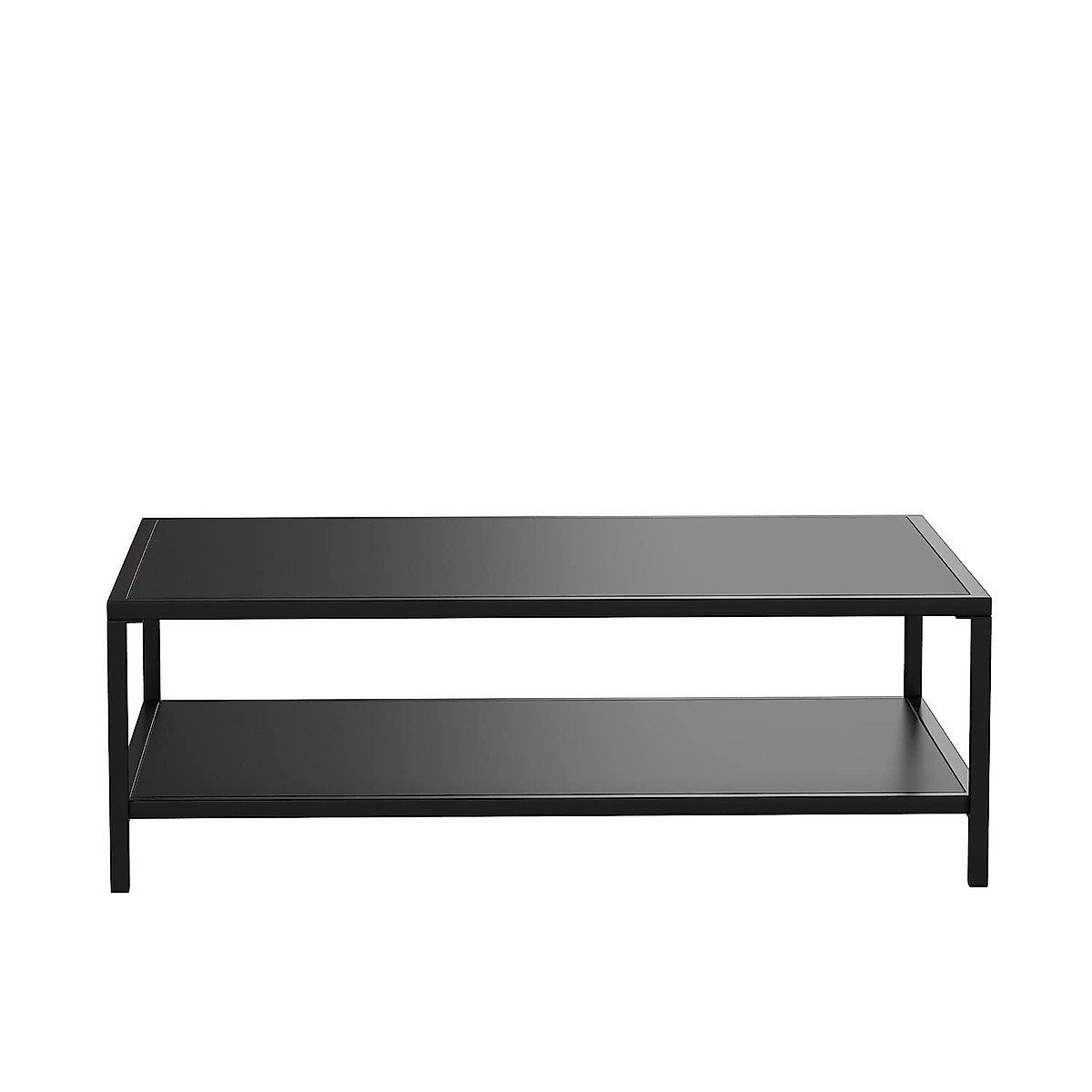 Flash Furniture Metal Indoor/Brock Outdoor Coffee Table with Lower Shelf - Black Steel Coffee Table for Business or Home Use - Modern Square Leg Frame