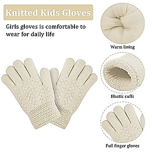 YSense 3 Pcs Kids Winter Beanie Hat Scarf Gloves Set Thick Knit Warm Fleece Fuzzy Lined Beanie Caps Mittens for Boys Girls Gifts