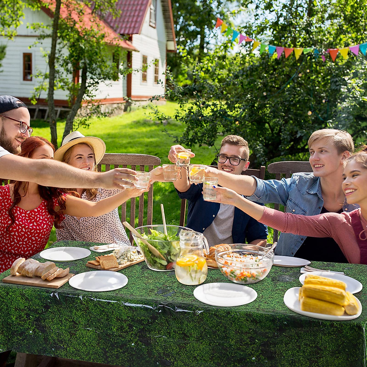 durony 2 Pieces Green Moss Pattern Plastic Tablecloth Green Leaves Tablecloth Waterproof Party Table Cover for Plants Nature Themed Party Table Decor, 108 x 54 Inch