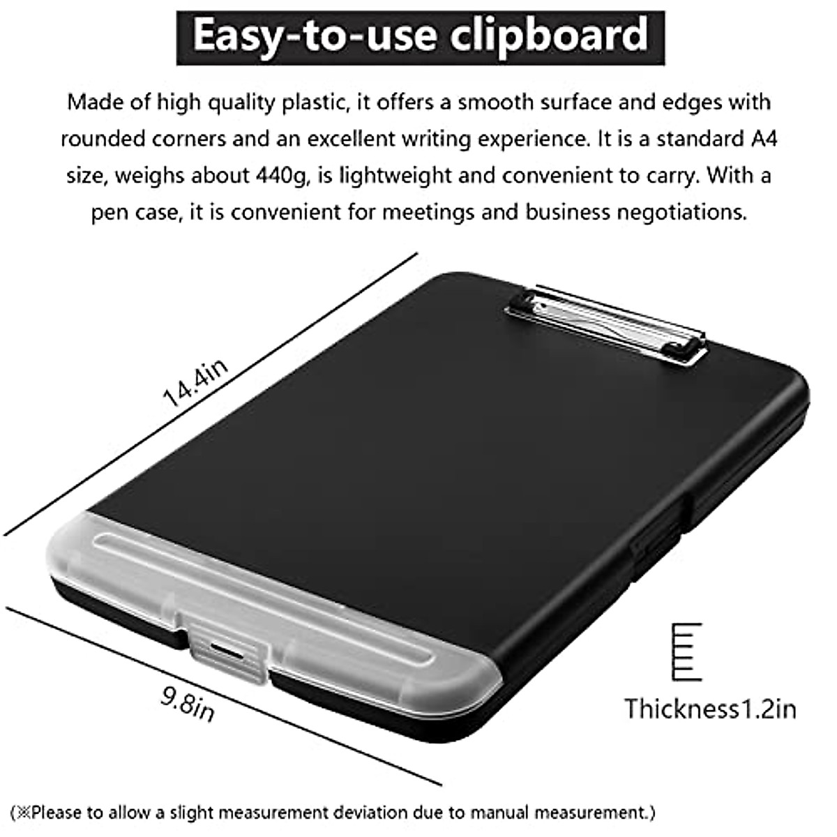 Clipboard with Storage, A4 Binder Clipboards with Pen Holder,Heavy Duty Plastic Storage Clipboard with Low Profile Clip,Nursing Clipboard Folder Side-Opening,Smooth Writing Clip Board for Office-Black