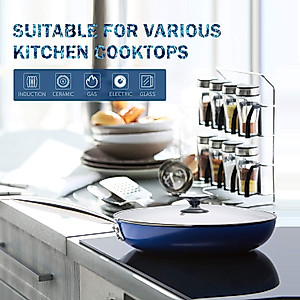 MICHELANGELO 8 Inch Frying Pan Nonstick, Small Frying Pan with Lid, Omelet Pan Nonstick with Ceramic Coating, Nonstick Pan with Lid, Ceramic Frying Pan with Glass Lid, Blue