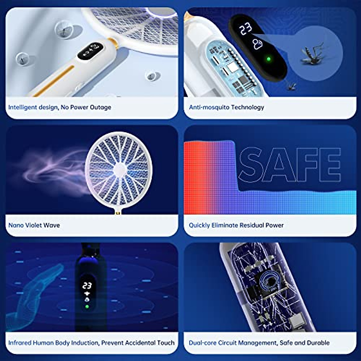 PÜREBLISS Electric Fly Swatter, Distance & Motion Detection, Large Handheld Indoor & Outdoor Mosquito & Bug Zapper Rechargeable , Digital Mosquito Count & LED Light