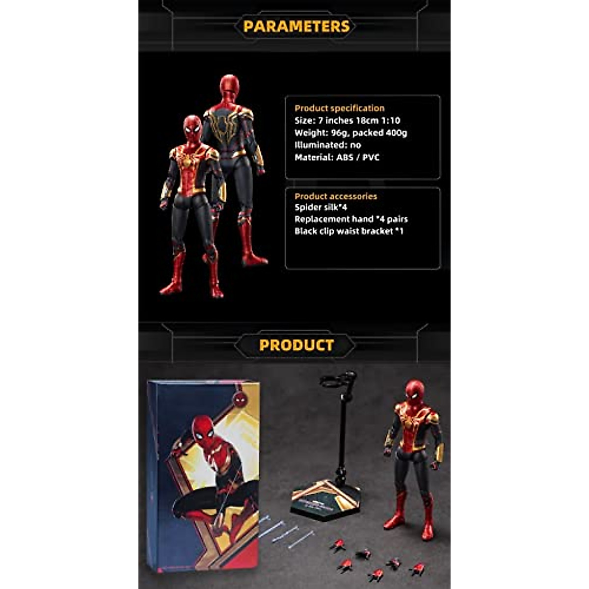 licy618 7 Inch Iron Spiderman Action Figure (1/10 Scale) Exquisite Painting 20 Joints Movable Action Figure