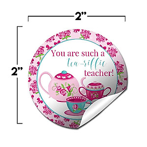 Tea Themed Terrific Teacher Appreciation Thank You Sticker Labels, 40 2" Party Circle Stickers by AmandaCreation, Great for Envelope Seals & Gift Bags