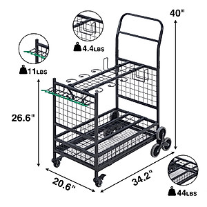 Lauren&Harold Garden Tool Organizer with 2 Stair Climbing Wheels,Garden Tool Stand,Garage Organization and Storage,Yard Tool Organizer for Garage,Garden Tool Rack for Garage,Shed,Outdoor