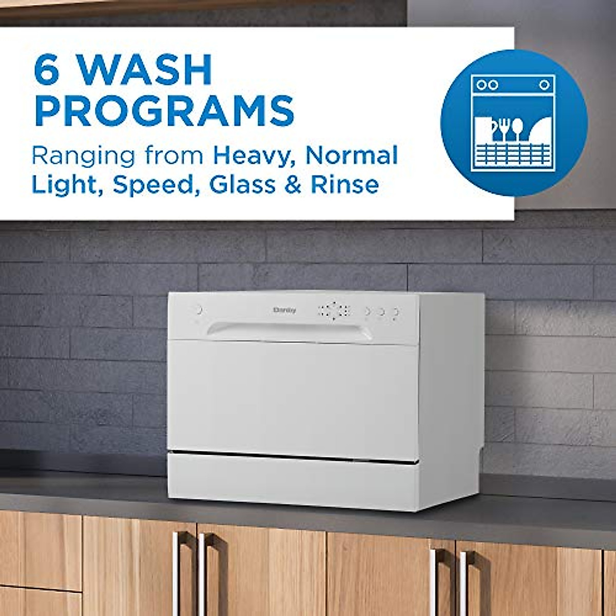 Danby DDW621WDB Countertop Dishwasher with 6 Place Settings, 6 Wash Cycles and Silverware Basket, Energy Star-Rated with Low Water Consumption and Quiet Operation