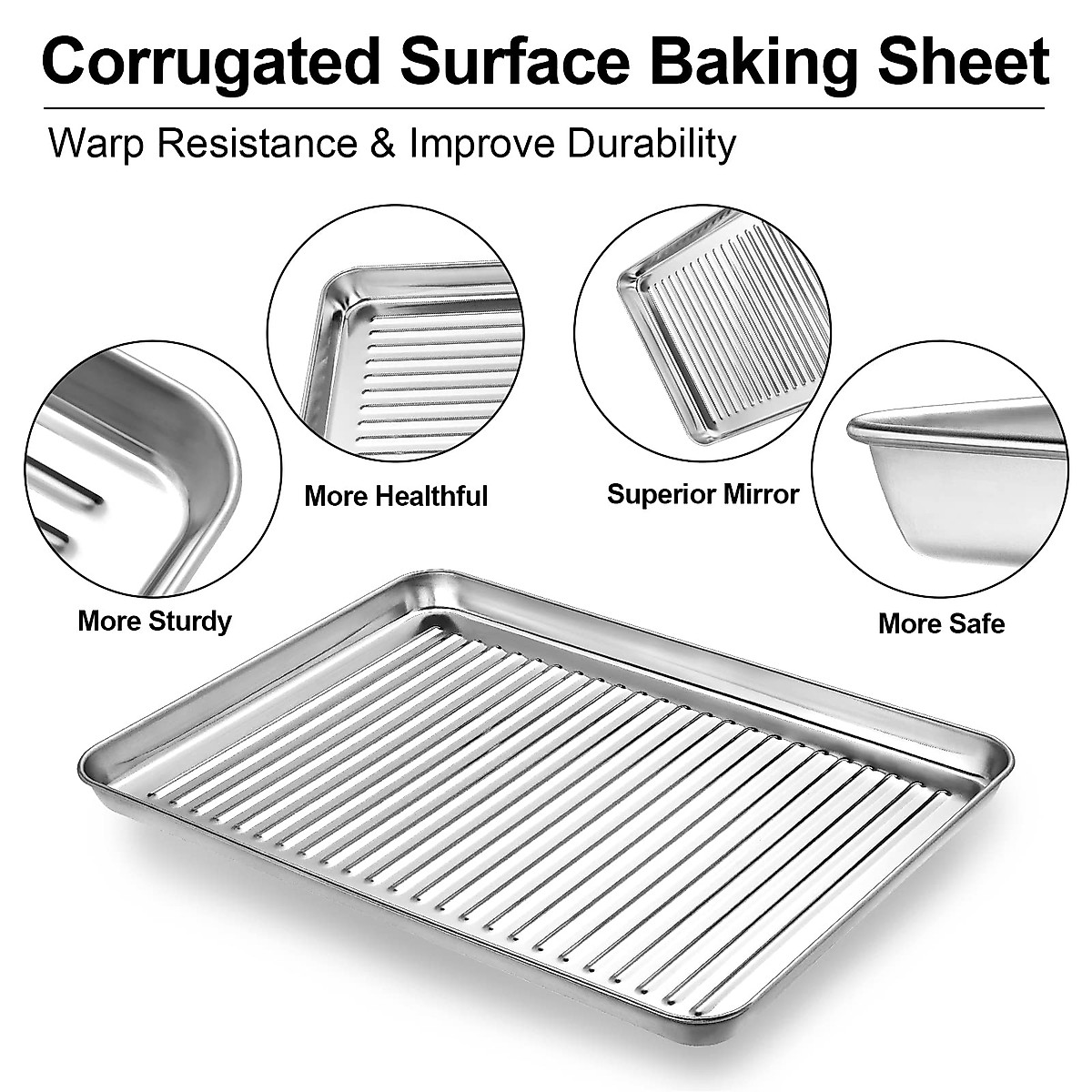 Baking Half Sheet with Rack Set (2 Pans + 2 Racks), Size 16 x 12 x 1 Inches, AIKWI Stainless Steel Cookie Pan with Cooling Rack for Oven, Nonstick Bakeware, Easy Clean & Heavy Duty