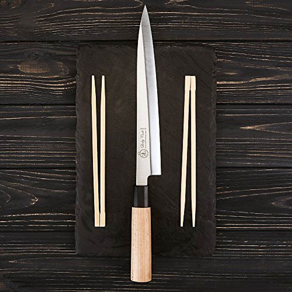 Lucky Cook Sashimi Sushi Knife 10 Inch - Perfect Knife For Cutting Sushi & Sashimi, Fish Filleting & Slicing - Very Sharp Stainless Steel Blade & Traditional Wooden Handle + Gift Box