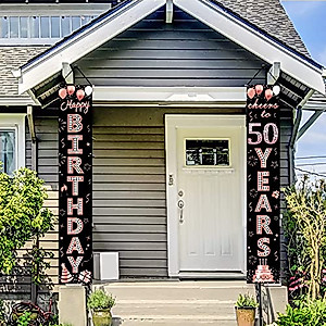 50th Birthday Decorations Door Banner for Women, Cheers to 50 Years Party Supplies Decor, Rose Gold Happy Fifty Year Old Birthday Porch Sign for Indoor Outdoor