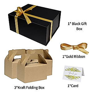 LOMGWAYS Gift Boxes for Presents - 1 Pack 8.6" x 7.3" x 3.5" Gift Box with Lid and Magnetic Closure, Come with Gold Ribbons & Gifted Card for Birthday, Bridesmaid, or Anniversary for Women and Men