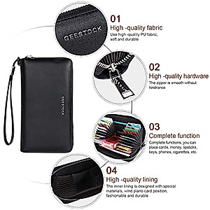 Geestock Large Capacity Credit Card Wallet, 24 Slots RFID Blocking Leather Card Holder Wallets, Zipper Organizer Accordion Wallet for Women Men, Black