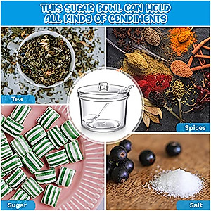 Patelai 4 Pieces Sugar Bowl Acrylic Clear Sugar Bowl with Lid and Salt Spoon Storage Sugar Jar with Airtight Lid for Sugar, Salt, Tea, Spices, Herbs, Condiments (7.1 oz)