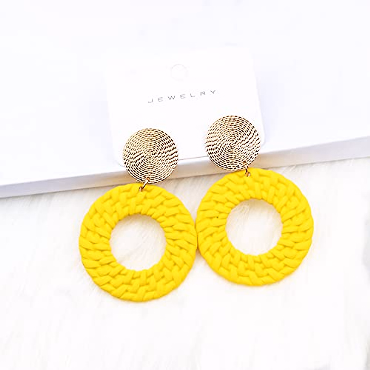 Acrylic Dangle Earring Jewelry for Women Geometric Round Braided Drop Dangle Dainty Earrings Boho Earring (Yellow)