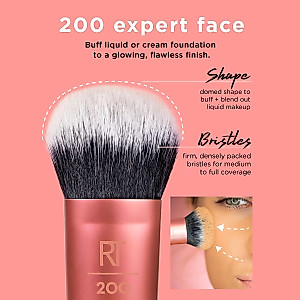 Real Techniques Expert Face Professional Foundation Makeup Brush for Even Streak Free Application, Dense Bristles For Buffing, Orange, 1 Count
