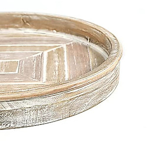 Large Round Serving Tray Without Handle, Solid Wood Circle Tray, Decorative Food Tray for Ottoman, Coffee Table, Breakfast, Drinks Serving Plate Bar Server White Breakfast Tray