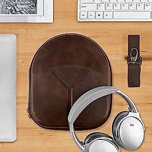 Geekria Shield Headphones Case for On-Ear/Over-Ear Headphones, Replacement Hard Shell Travel Carrying Bag with Cable Storage, Compatible with Bose QC45, QC35IIGaming, QC35II, QC35 Headsets (Brown)