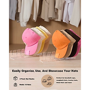 ZORCOR Acrylic Hat Organizer - 2 Pack Baseball Cap Display & Organizer, Holds 14 Caps, No Installation Needed, Clear Baseball Cap Organizer For Closet,Bedroom, Dresser
