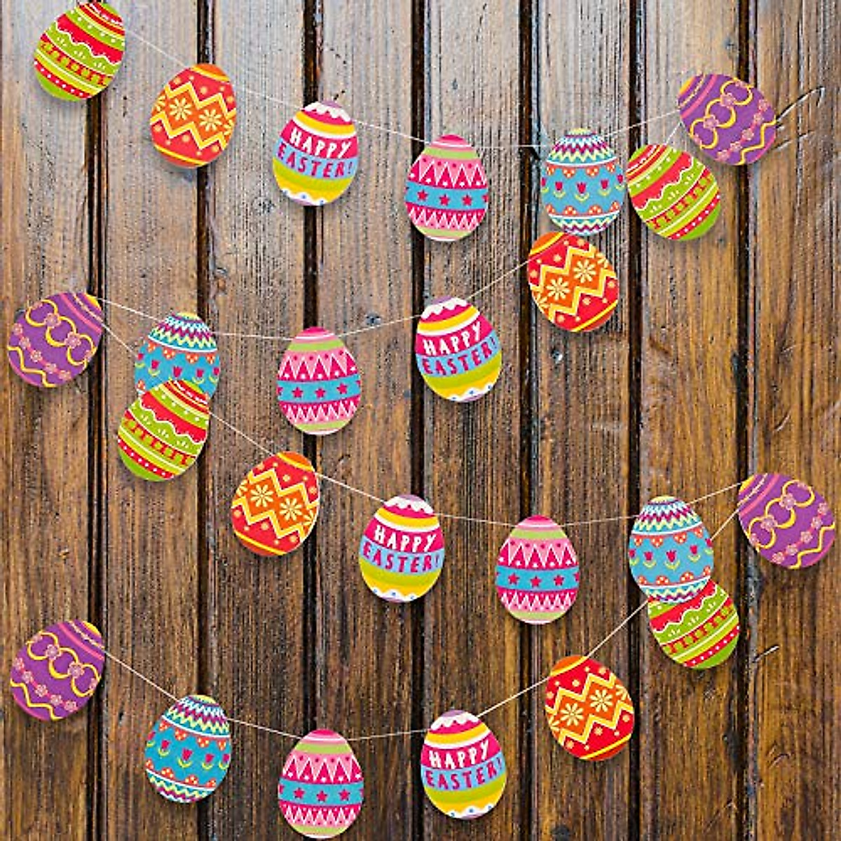Whaline Easter Egg Garland Kit Easter Banner Decoration Happy Easter Banner Bunting Hanging Easter Egg Paper Cutout for Easter Farmhouse Banner Spring Themed Party Favors Supplies Mantle Fireplace