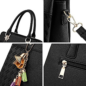 SMALLBLUER Top-Handle Handbags Purse Tote for Women Soft PU Leather Crossbody Shoulder Bag with Tassel Pendant-Black