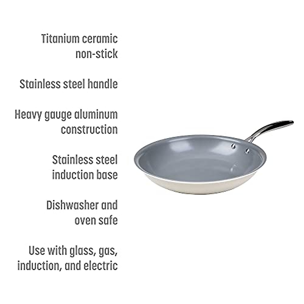 Goodful Ceramic Nonstick 11 Inch Frying Pan, Dishwasher Safe Pots and Pans, Comfort Grip Stainless Steel Handle, Skillet Made without PFOA, Cream