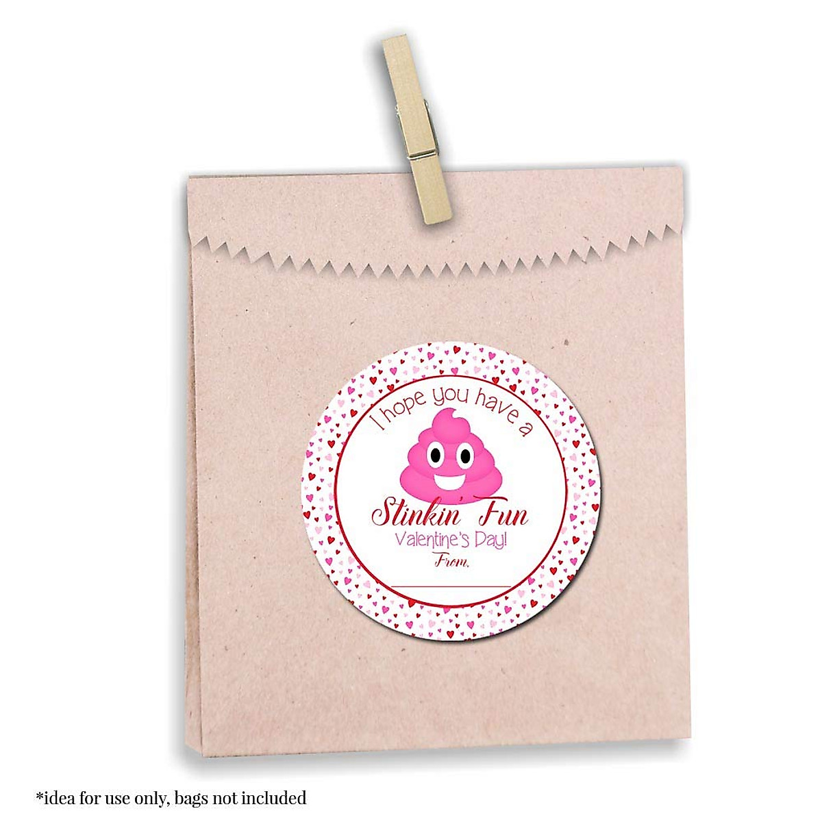 Stinkin’ Fun Pink Poop Emoji Valentine Party Favor Sticker Labels for Girls, 40 2" Party Circle Stickers by AmandaCreation, Great for Classroom Valentines, Envelope Seals, Gifts & Treats